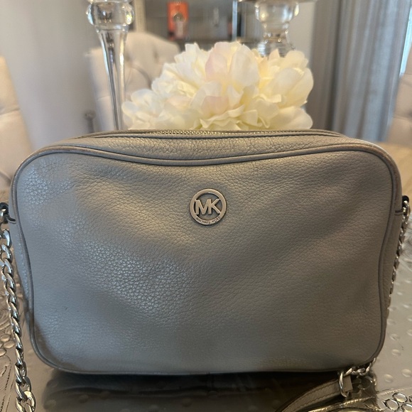 Michael Kors | Bags | Michael Kors Light Gray Crossbody Bag Leather ...